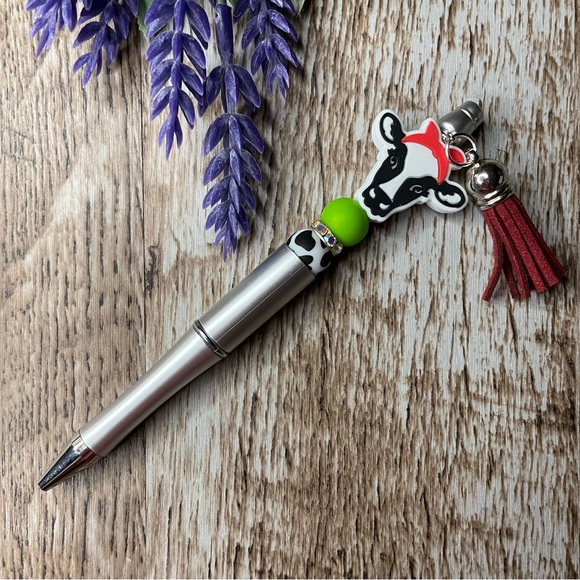 Handmade | Office | Writing Cow Pen Beaded Silicone Gift Custom ...